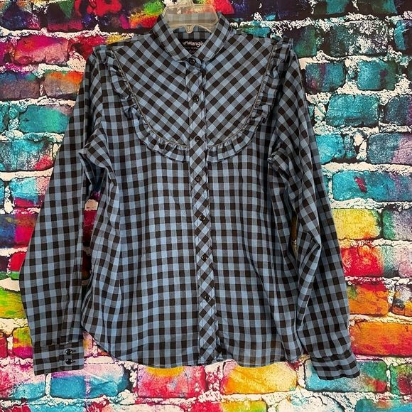 Wrangler | Tops | Vintage Wrangler Authentic Western Shirt Plaid Ruffle ...